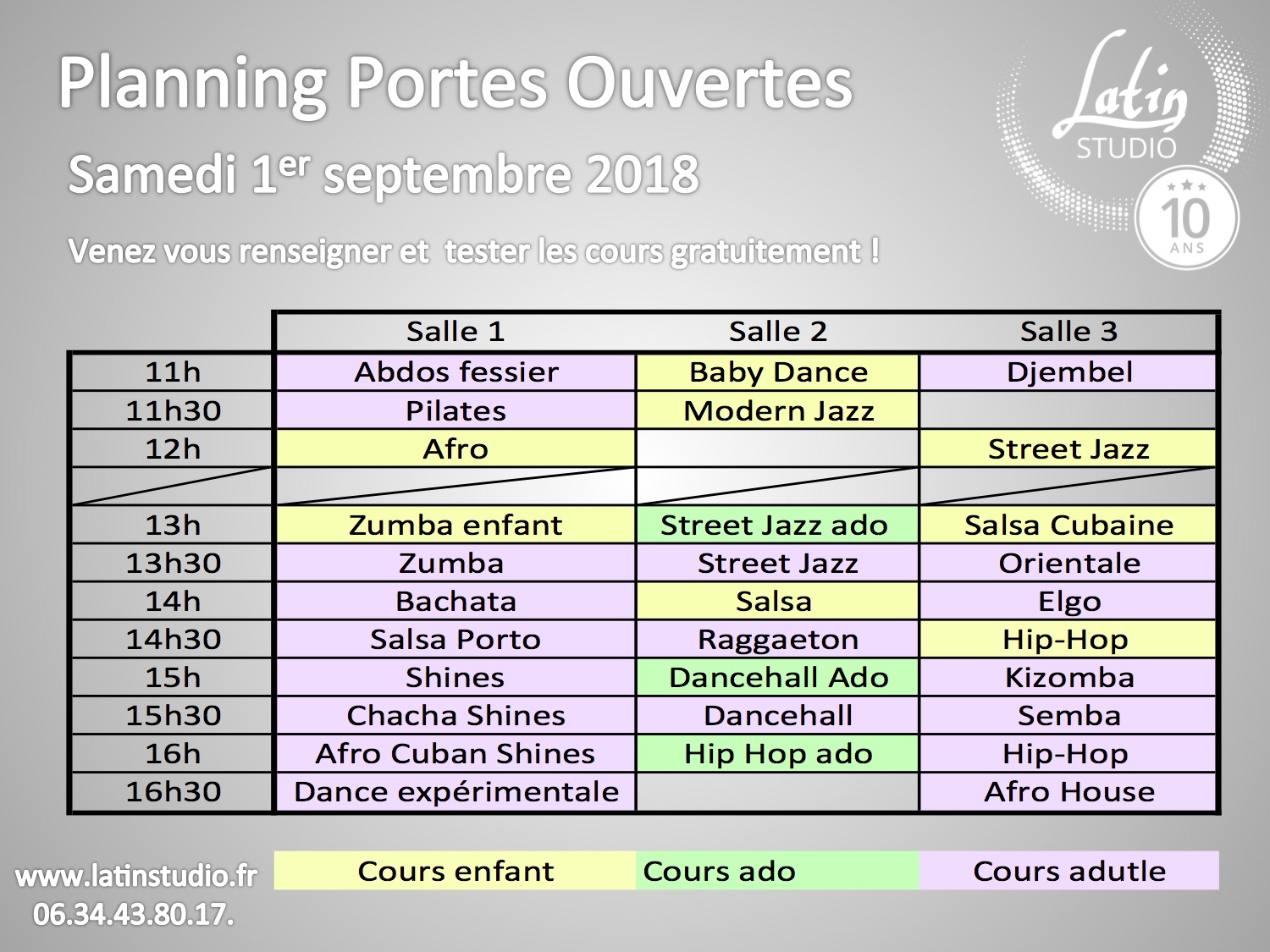 Planning Portes Ouvertes Latin Studio